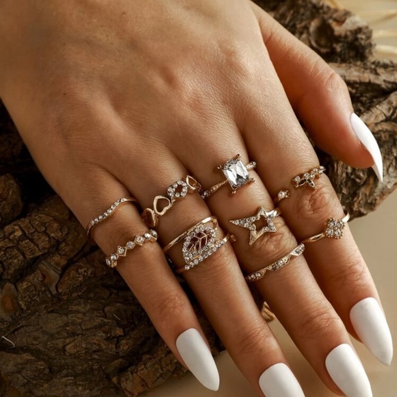 Jewelry | 33 9pc Rhinestone Ring Set | Poshmark